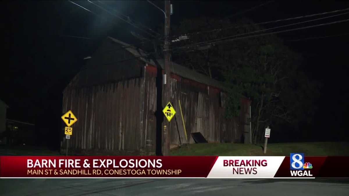 EXPLOSIONS reported at Lancaster County barn fire