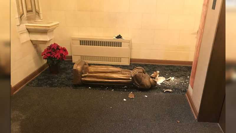 Statue destroyed at Basilica of St. Josaphat, church defiled