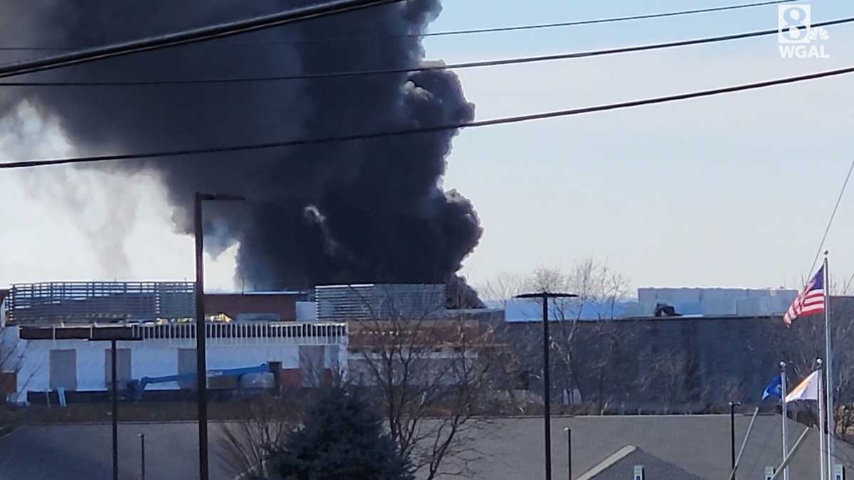 Fire sends up huge plumes of black smoke in Lebanon County, Pa.