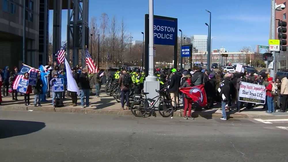 Boston police caught in middle of rally, counterprotest