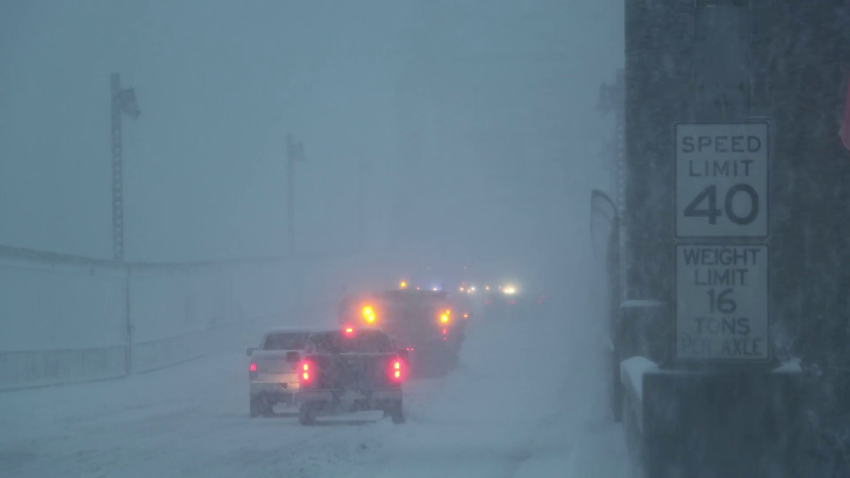 Cars stuck on Bourne Bridge during height of winter storm