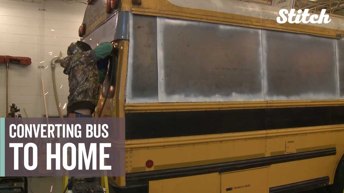 Students get hands-on learning by transforming school bus into tiny home