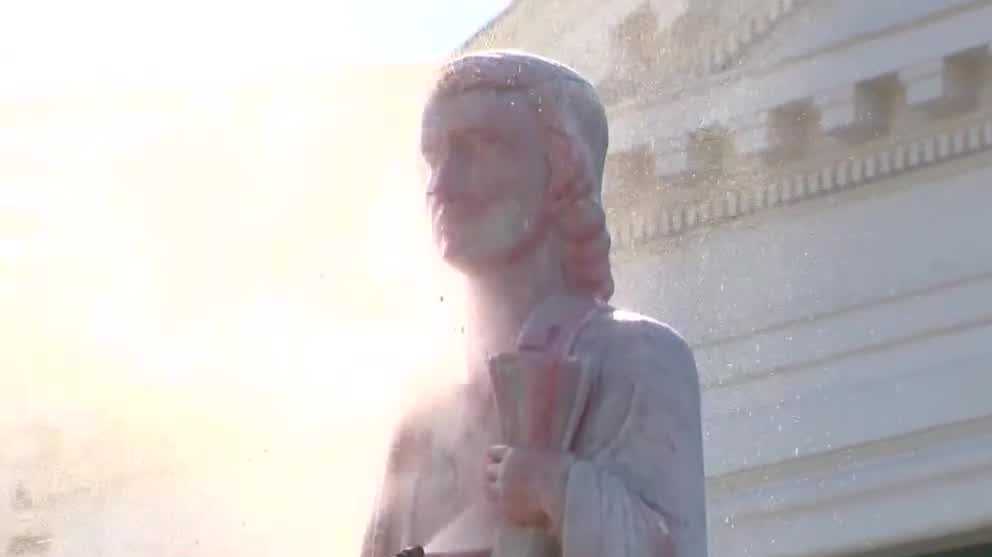 Worcester's Christopher Columbus statue doused with red paint