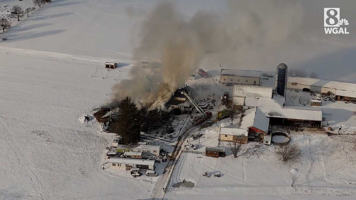 WATCH: Fire destroys farmhouse, barn in Lancaster County, Pa.