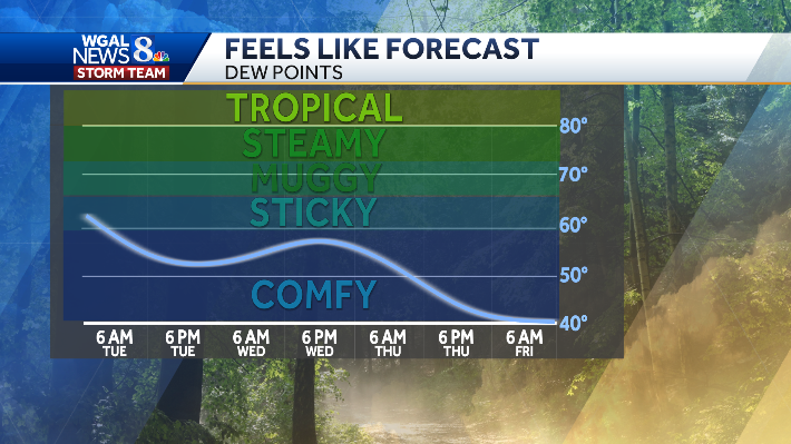 Clearing skies, falling humidity