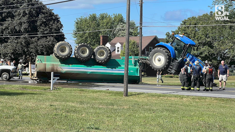 Manure trailer rolls over in south-central Pa.