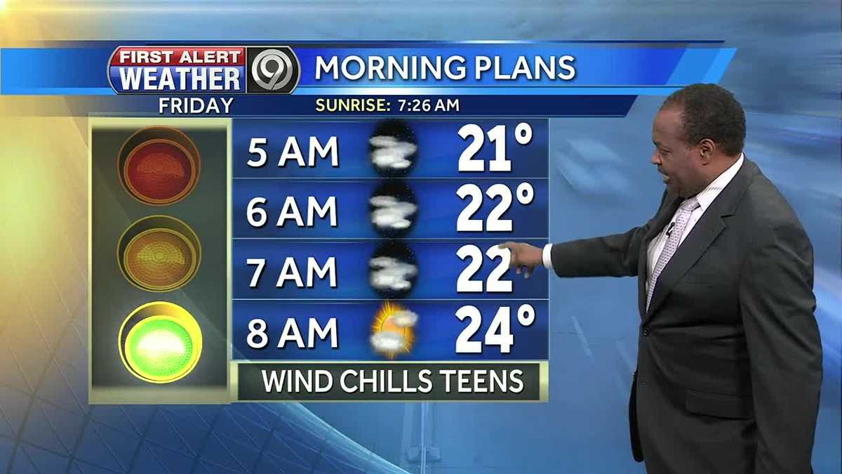 Frigid Friday ahead with a few flurries possible