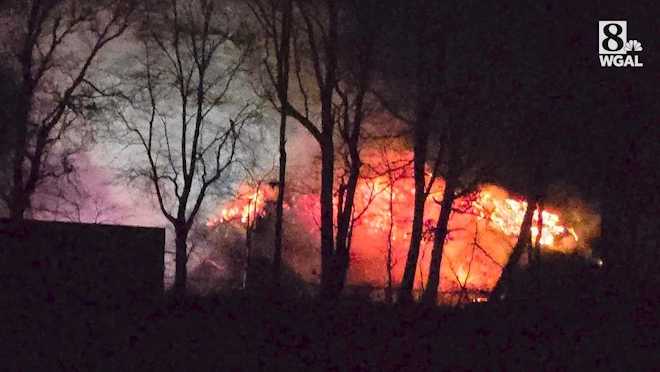 Crews battle fire in large pile of mulch in Lancaster County