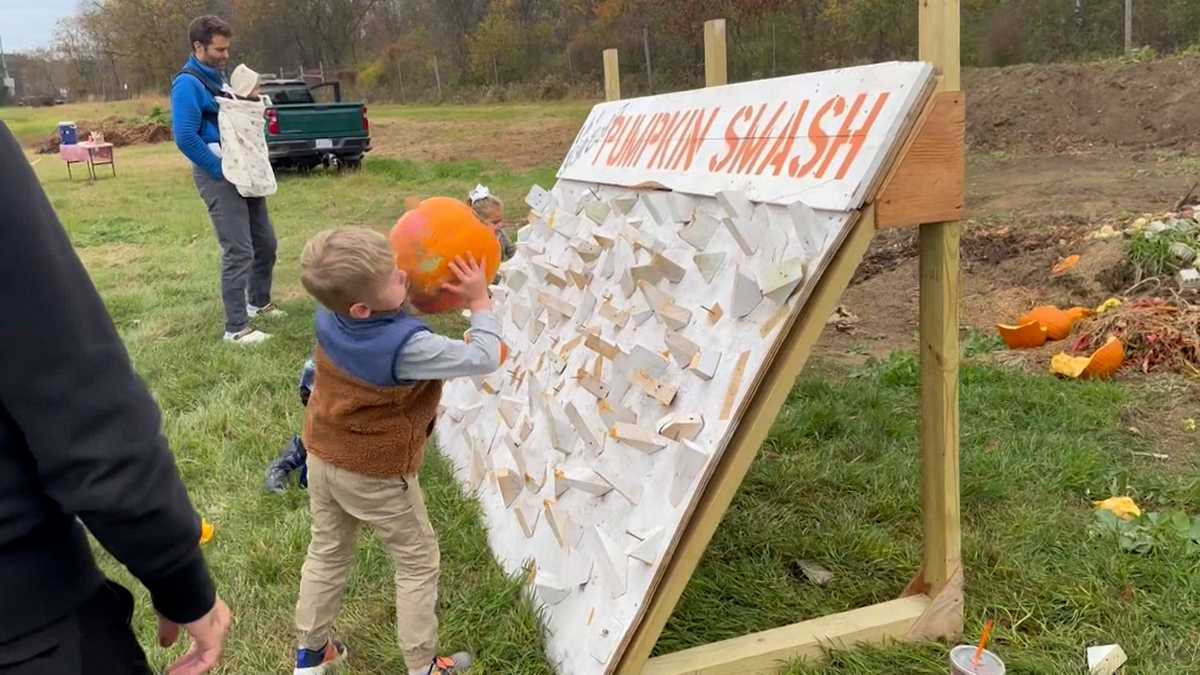 People smash, chop, fling pumpkins during North Shore event
