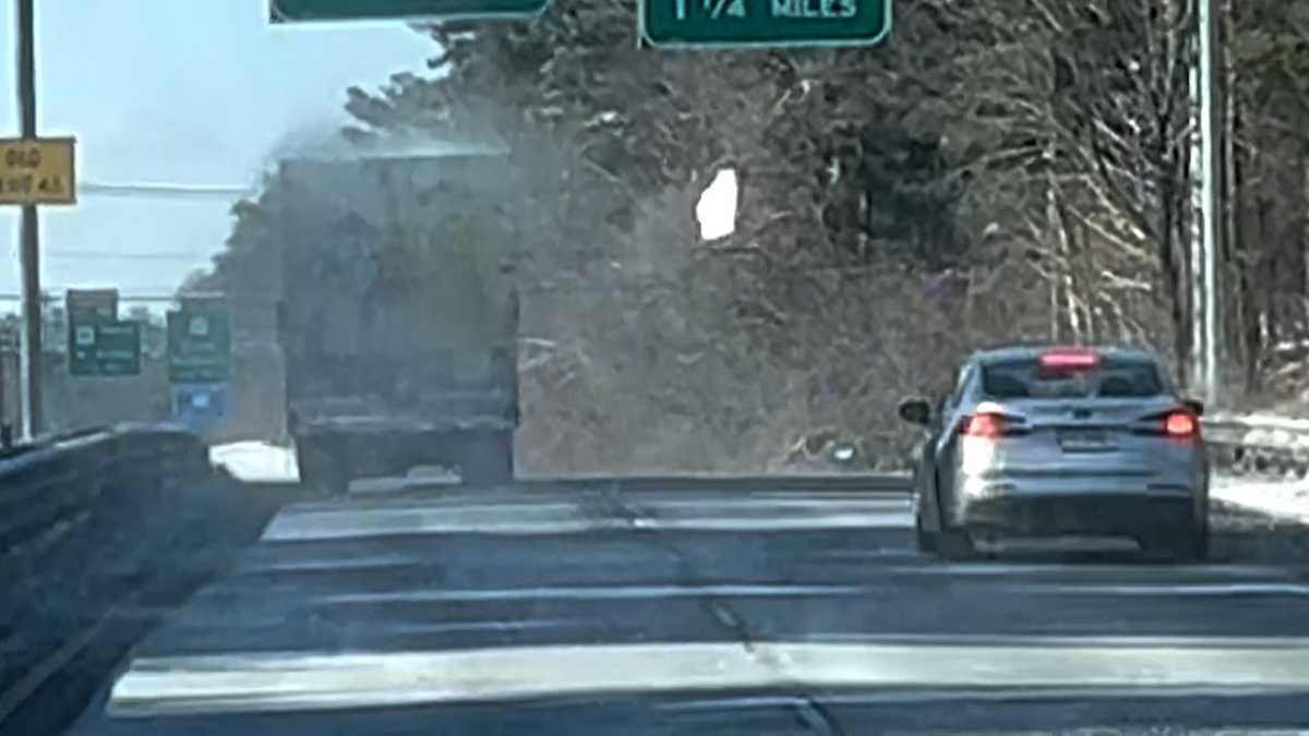 Video shows ice from truck nearly hit vehicles on Mass. highway