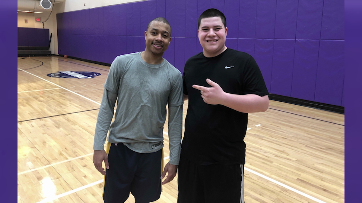 NBA guard, former Celtic Isaiah Thomas plays pickup at Emerson College