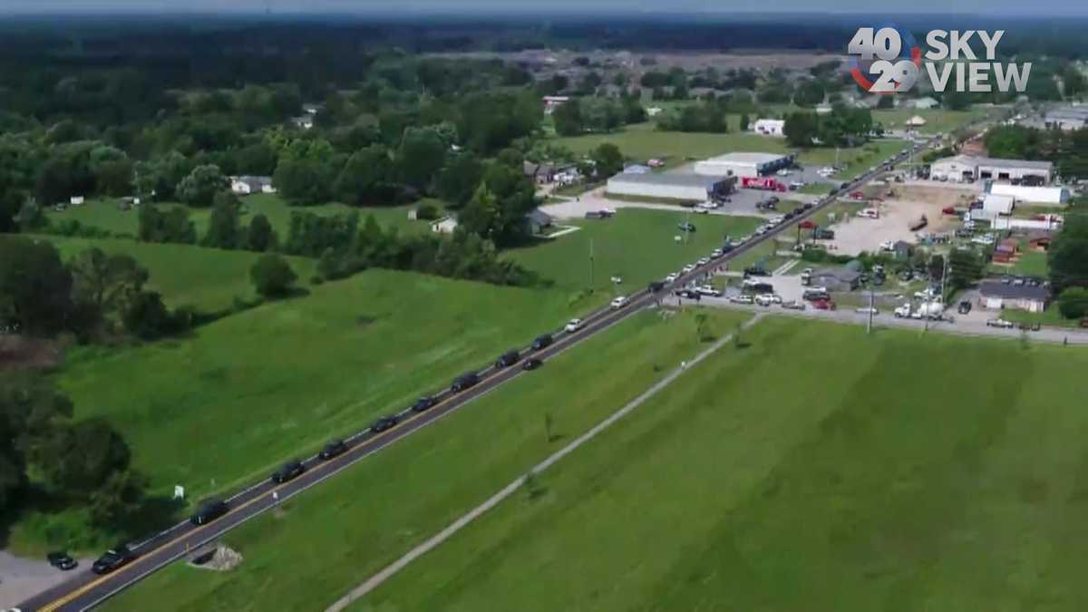 Drone video shows extent of Ofc. Apple funeral procession