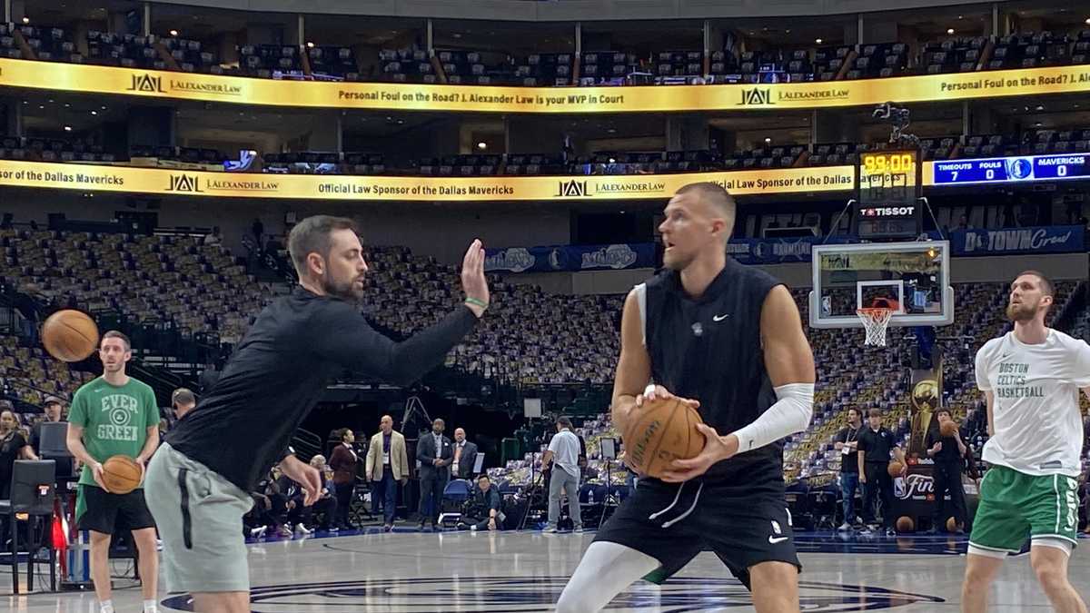 Celtics' Kristaps Porzingis practices on court ahead of Game 4 NBA Finals
