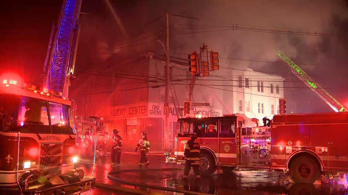 Malden firefighters battle flames, cold during laundromat blaze
