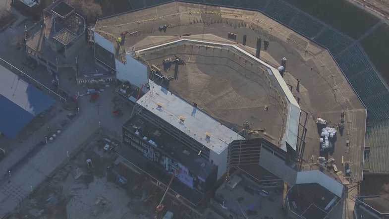 Crews have raised the roof at American Family Insurance Amphitheater
