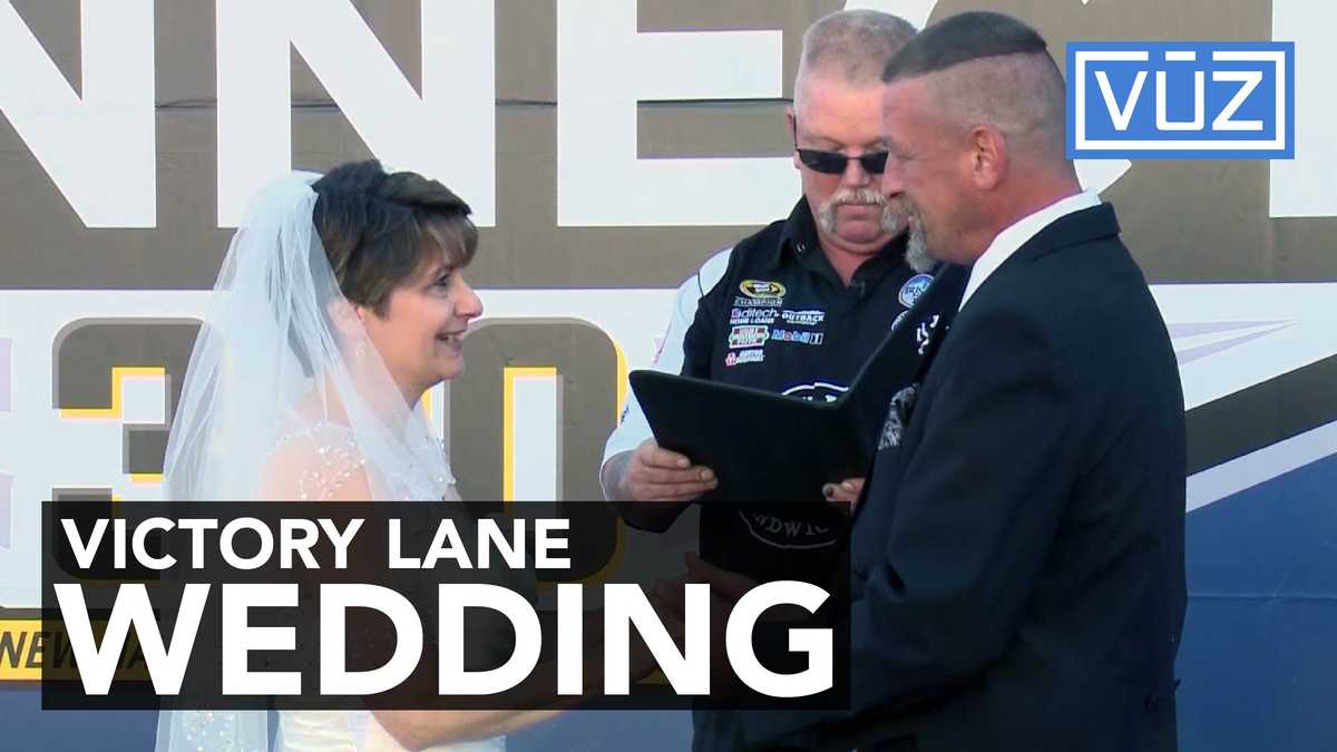 Couple ties knot at a NASCAR race track