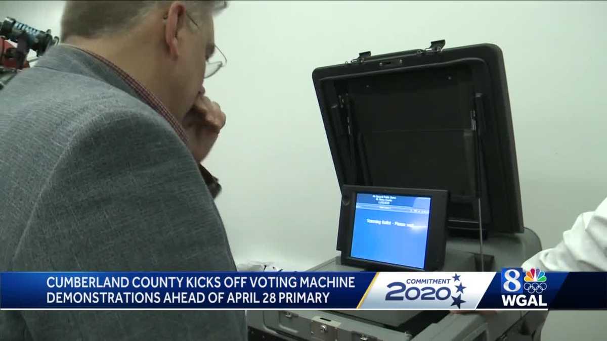 NEW VOTING MACHINES being challenged in court on display for Pa. voters