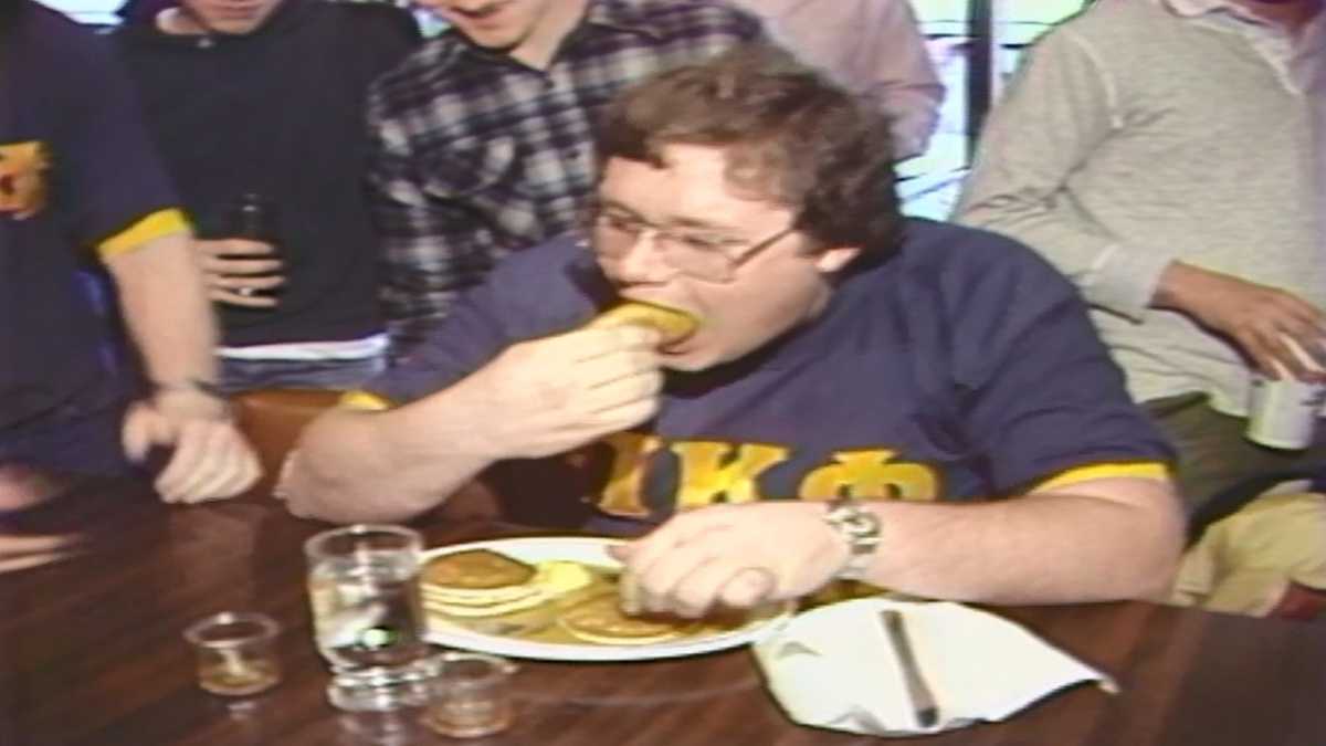 College students clashed in a pancake eating contest in 1983