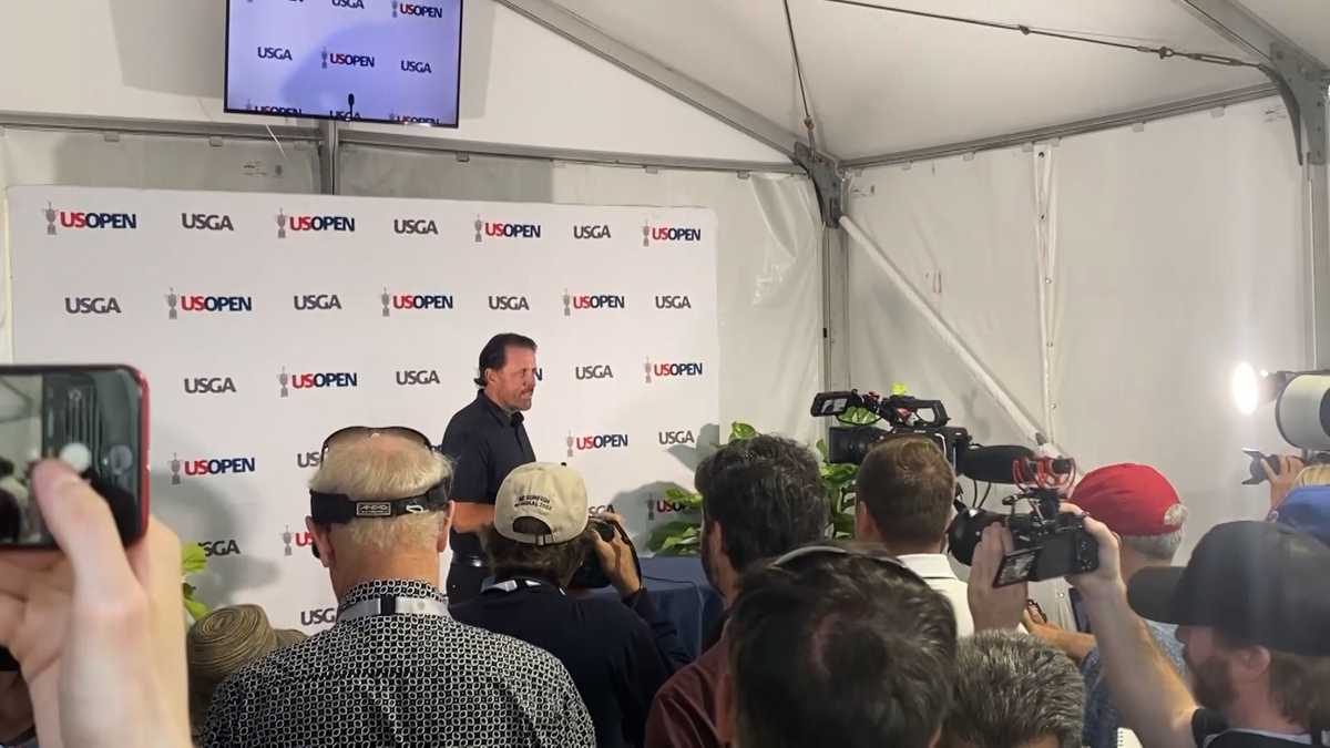 Mickelson faces media as US Open practice rounds begin in Brookline