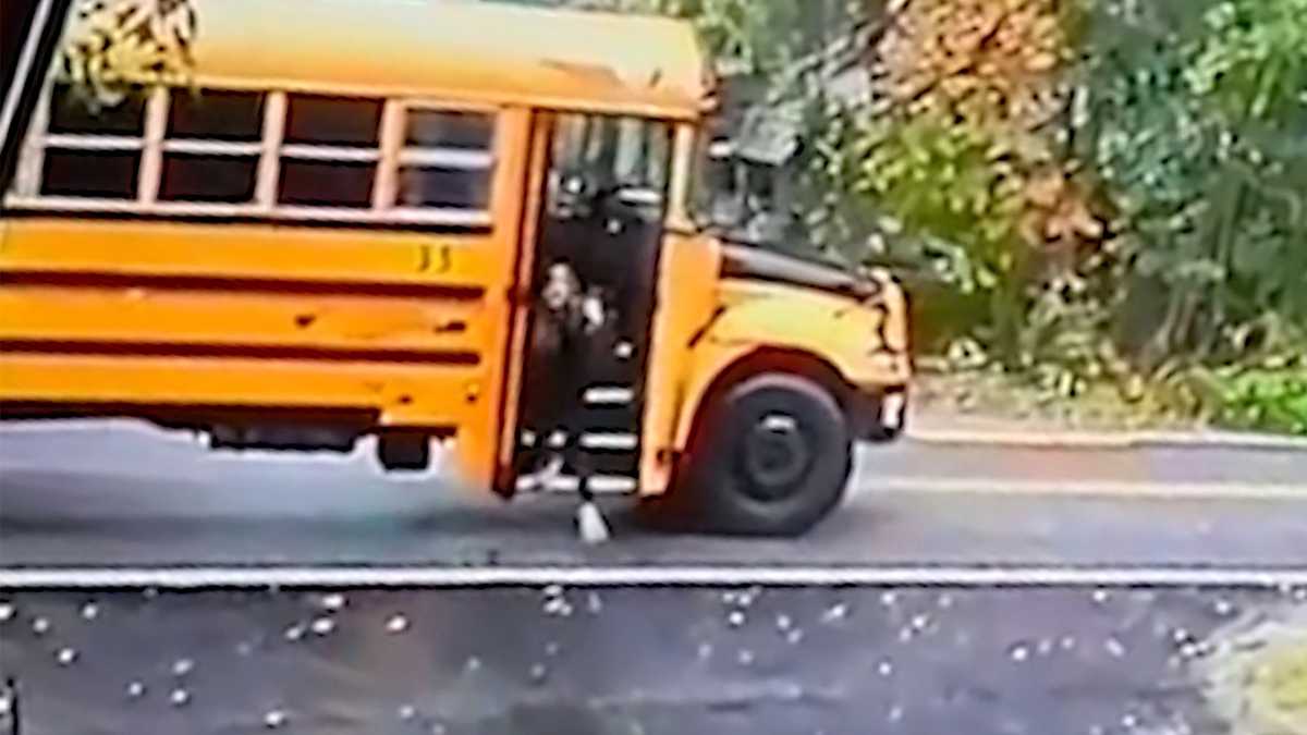 Video: Maine school bus starts to move as student was getting off