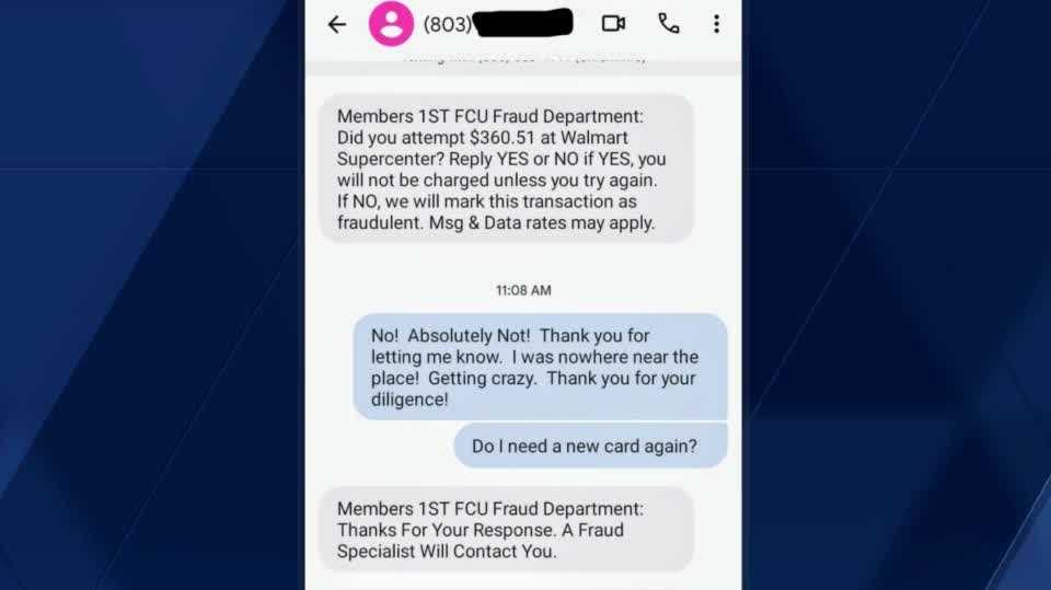 Scam message claims to be from bank, asks about large purchase
