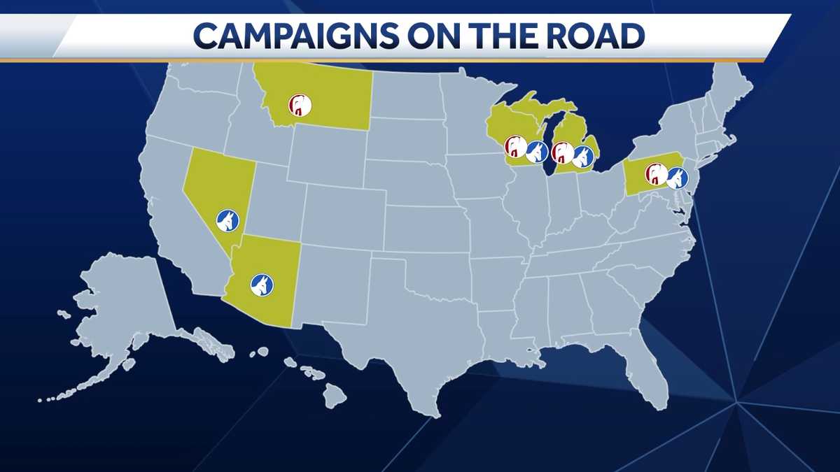 Presidential candidates focus on swing states with 3 months to Election Day