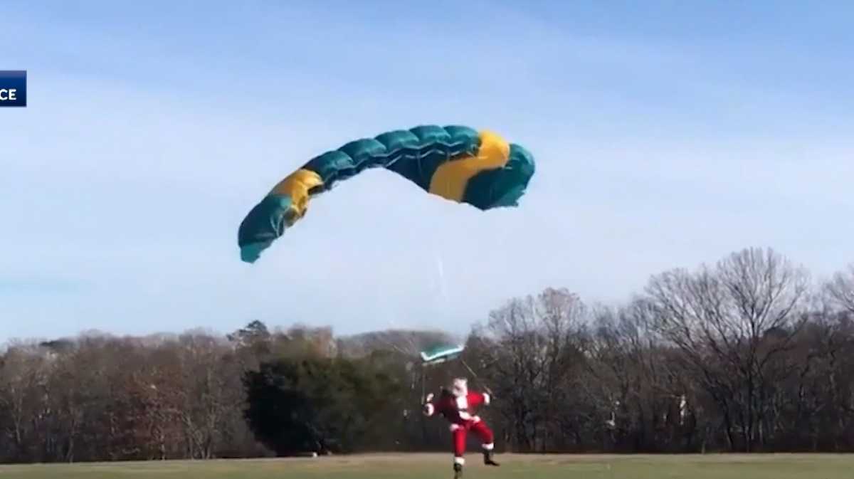 Skydiving Santa lands in Quincy