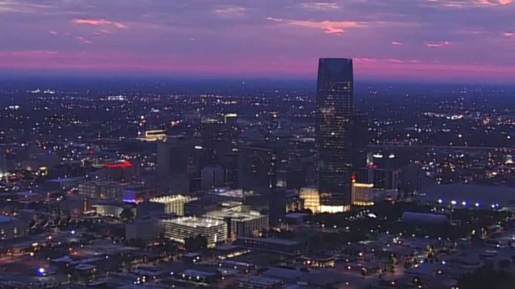 Sky 5 captures amazing video of sunrise over OKC skyline
