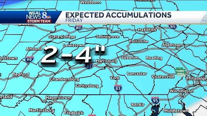 Accumulating snow in the forecast on Friday for South-Central PA