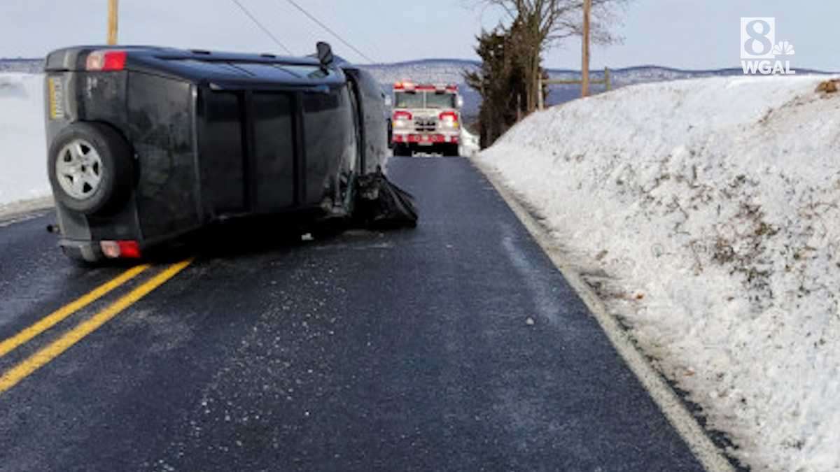 Vehicle crashes after hitting snow drift in Cumberland County, PA