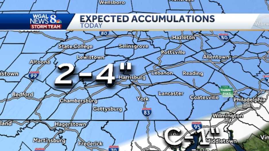 PA. SNOW STORM: 2 to 4 inches expected today