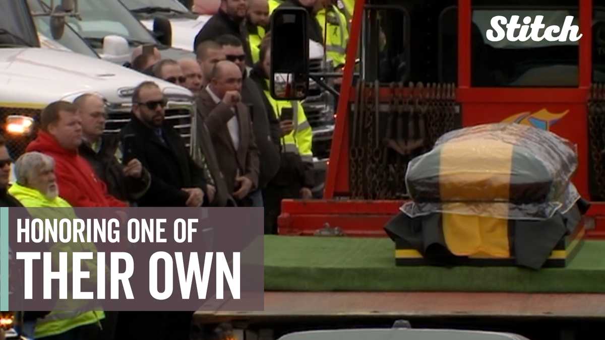 Tow truck drivers gather to say goodbye to one of their own