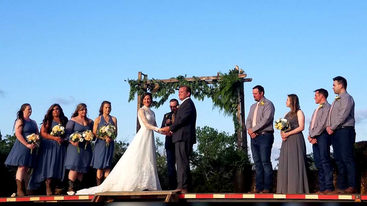 Couple hold creative drive-in movie wedding