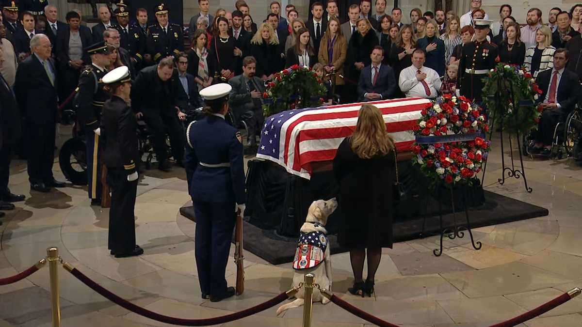 Sully sits by George H.W. Bush's side at Capitol Rotunda