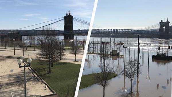Before and after: Ohio River recedes in Cincinnati