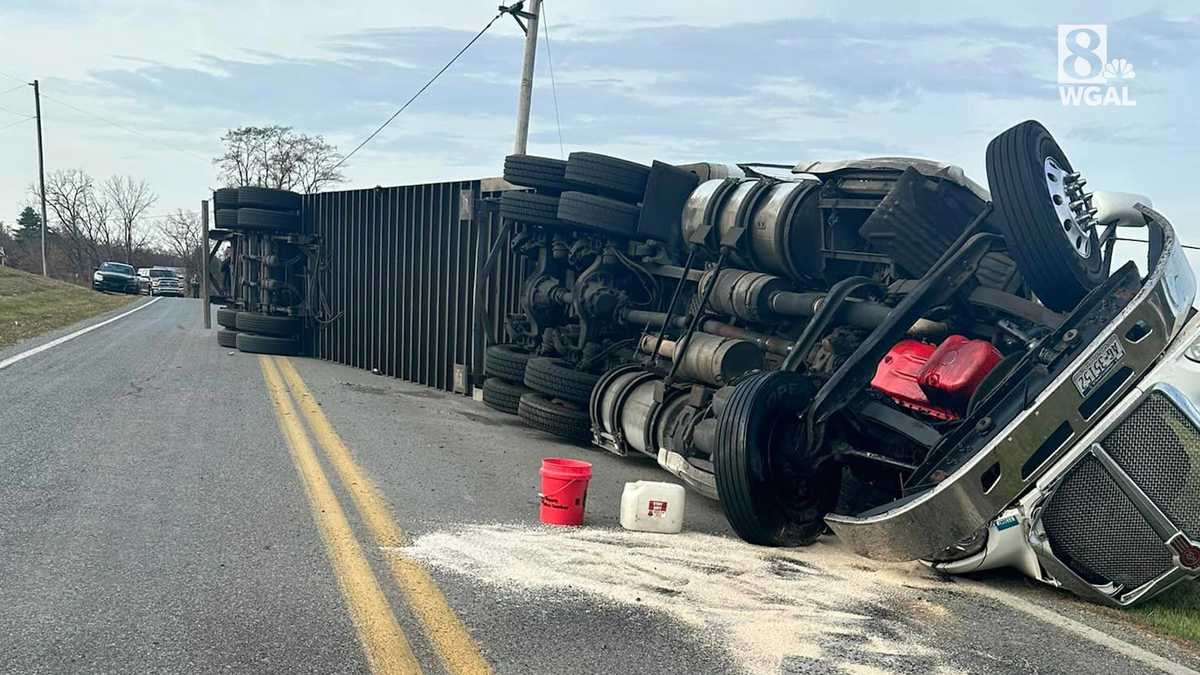 Adams County, Pa.: Tractor-trailer flips over