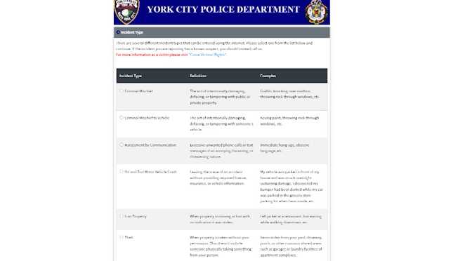 York police launch new online crime reporting tool